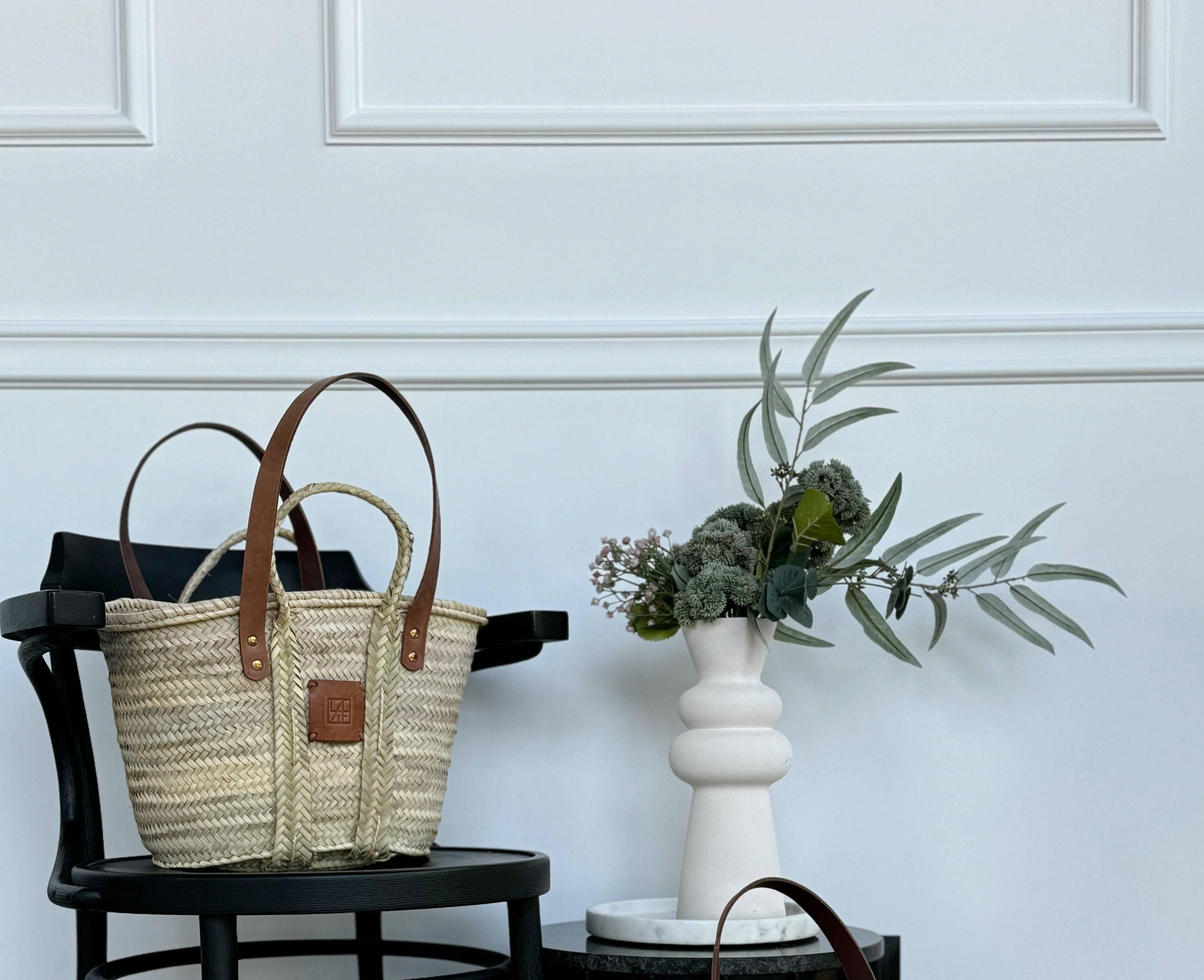 Torba z rafii i skóry, kosz plażowy pleciony PLAYA 02 | LAIF