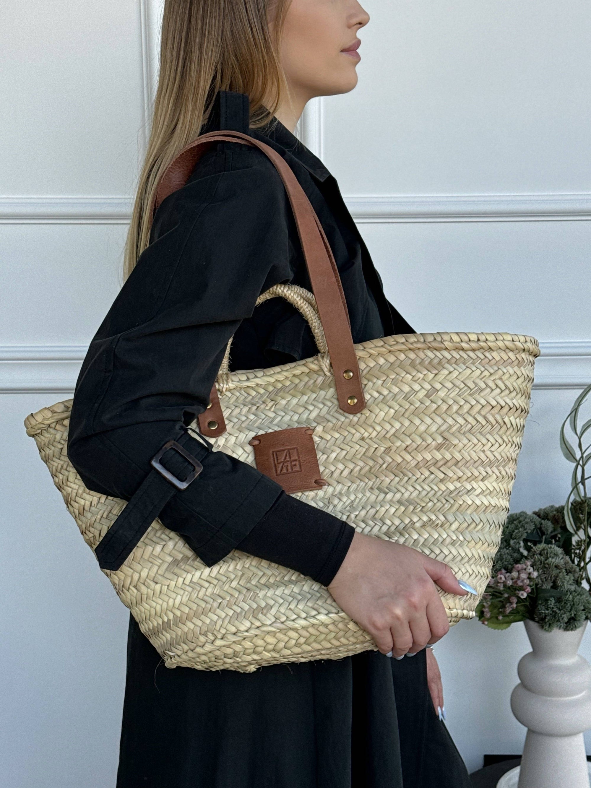 Torba z rafii i skóry, kosz plażowy pleciony PLAYA 02 | LAIF